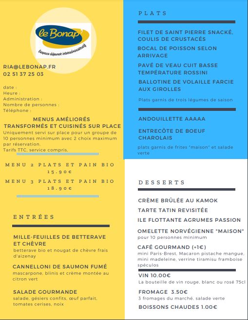 Nouveaux menus pour nos repas améliorés servis à table 2022 - Le Bonap